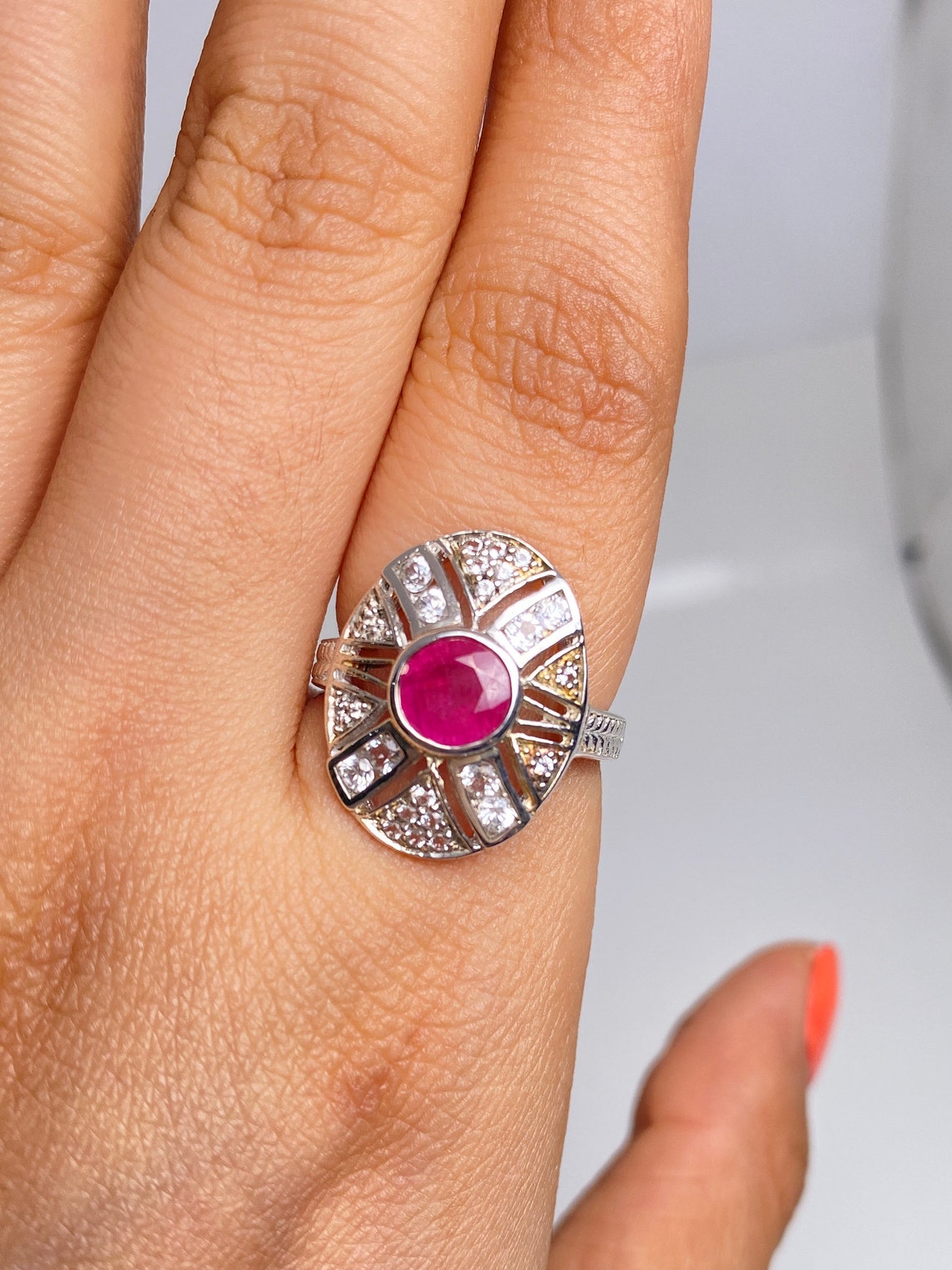 Natural Ruby Lady Ring Set in Sterling SilverRuby Statement | Etsy