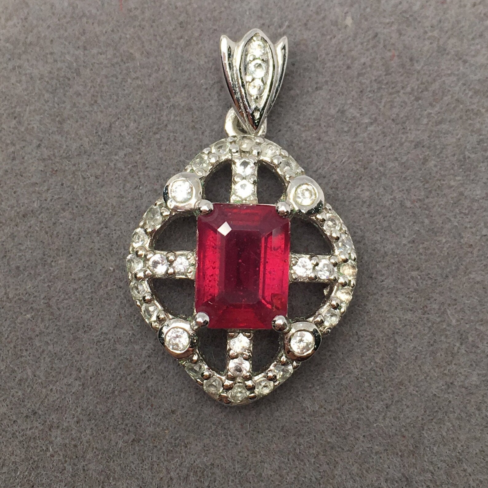 Vintage Style Ruby Pendant Ruby Jewelry Emerald Cut Ruby Pendant ...