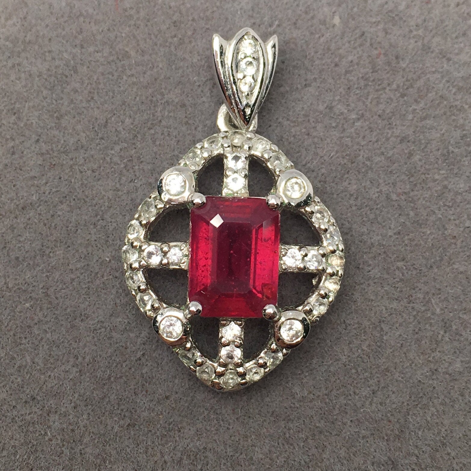 Vintage Style Ruby Pendant Ruby Jewelry Emerald Cut Ruby Pendant ...