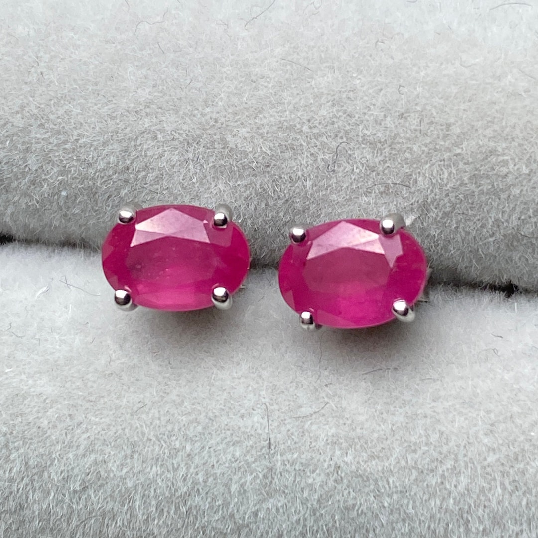 Oval Cut Ruby Solitaire Stud Earrings in Sterling Silver-pink Ruby ...