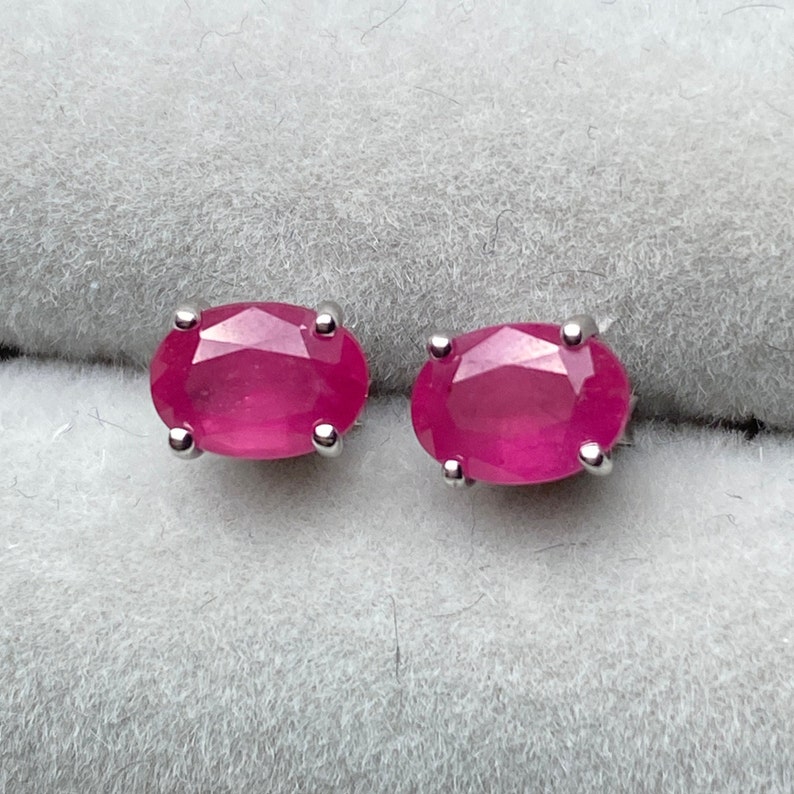 Oval Cut Ruby Solitaire Stud Earrings in Sterling Silver-pink Ruby ...