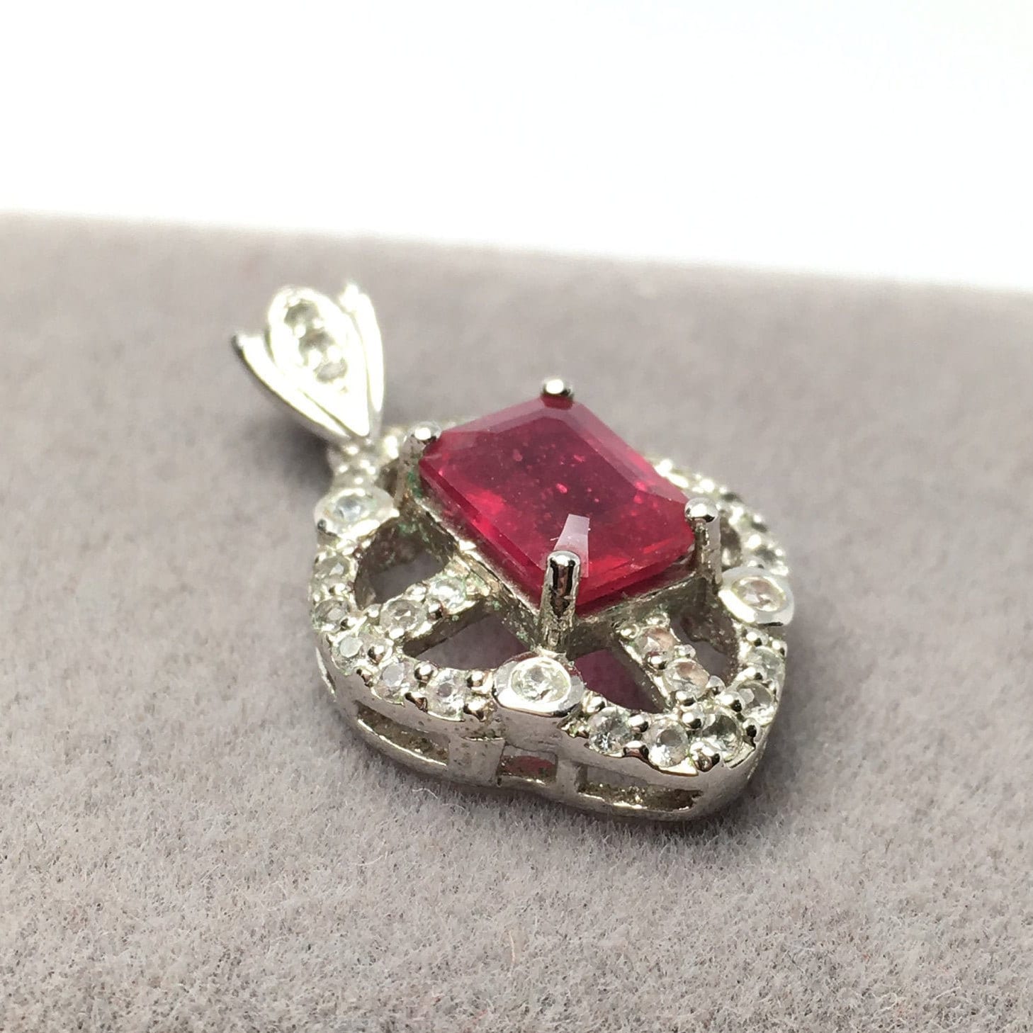 Vintage Style Ruby Pendant Ruby Jewelry Emerald Cut Ruby Pendant ...