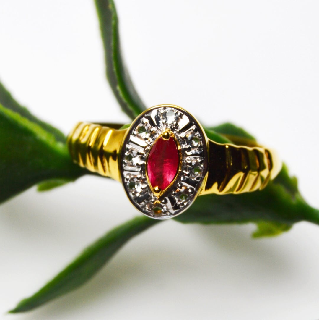 Natural Red Ruby Ring~14k Gold Ring ~ruby Marquise Ring ~women's Halo ...