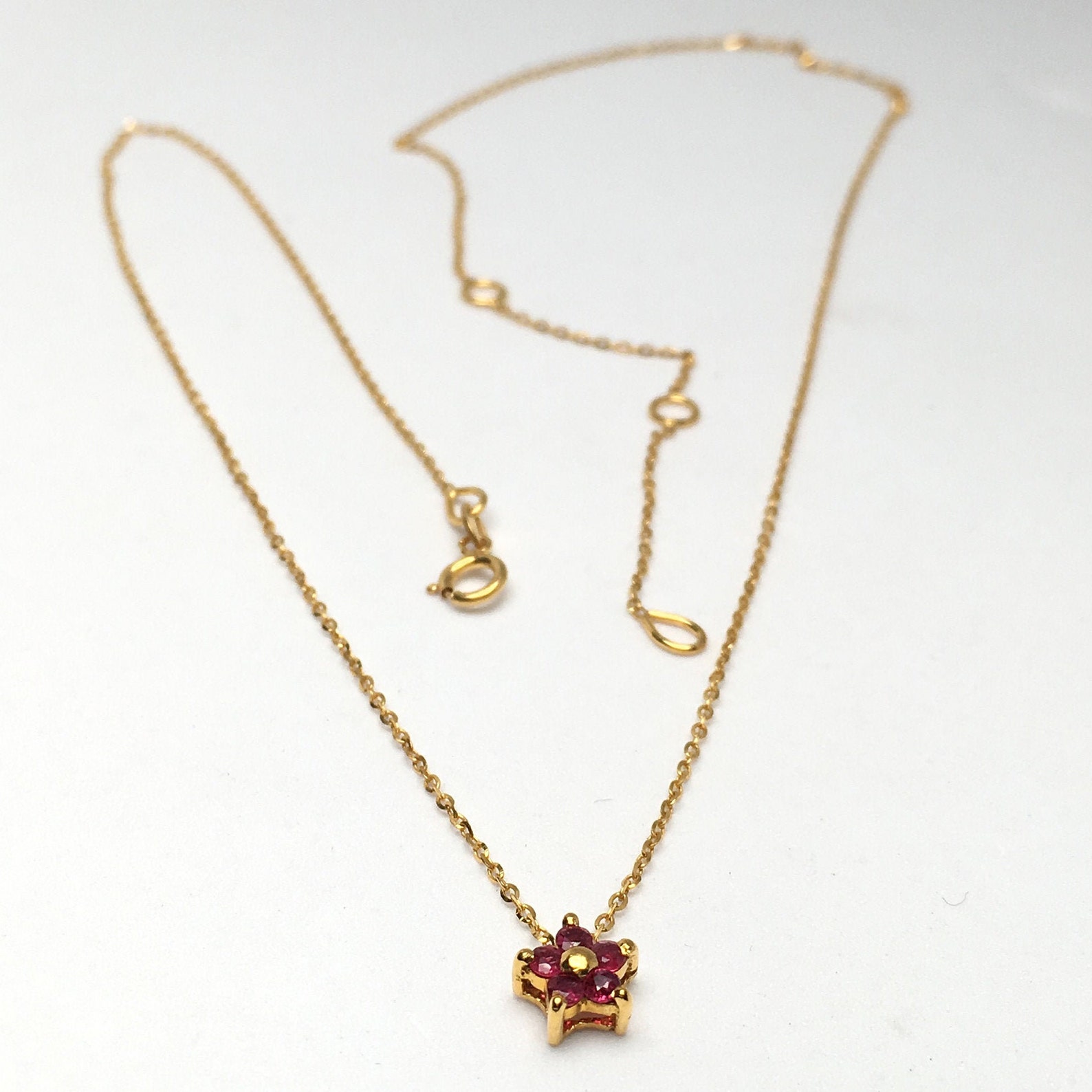 18K Solid Gold Necklace Ruby Necklace 18K Gold and Ruby Necklace ...