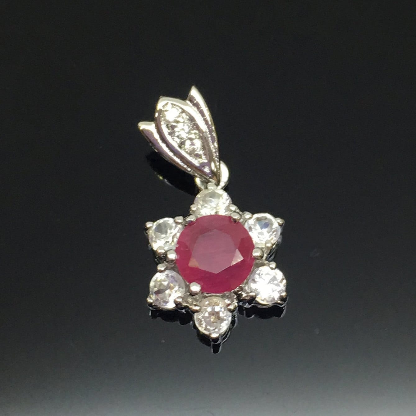 Vintage Ruby Flower Pendant~ Ruby Flower Charm~ Gemstone ~flower ...