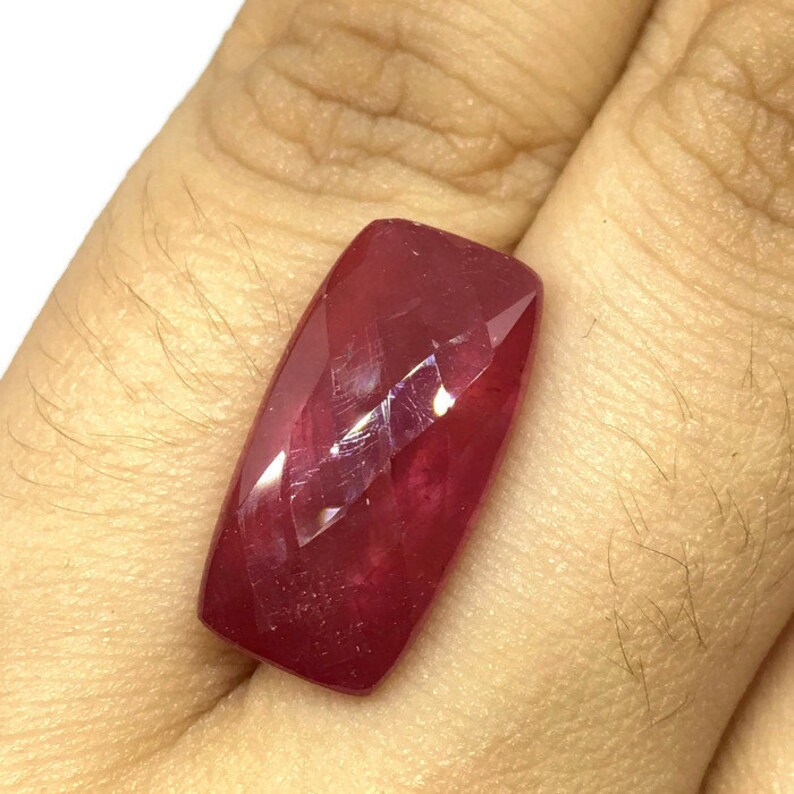 Natural Ruby ~ Long Rectangle Cut Ruby ~treated 11.30 Ct Faceted Rose ...