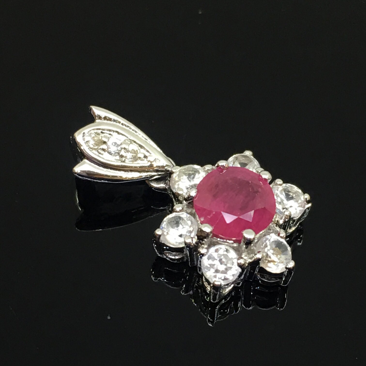 Vintage Ruby Flower Pendant~ Ruby Flower Charm~ Gemstone ~flower ...