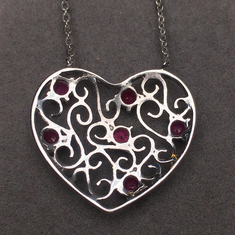 Ruby Necklace Burmese Ruby Heart Shaped Necklace sterling - Etsy