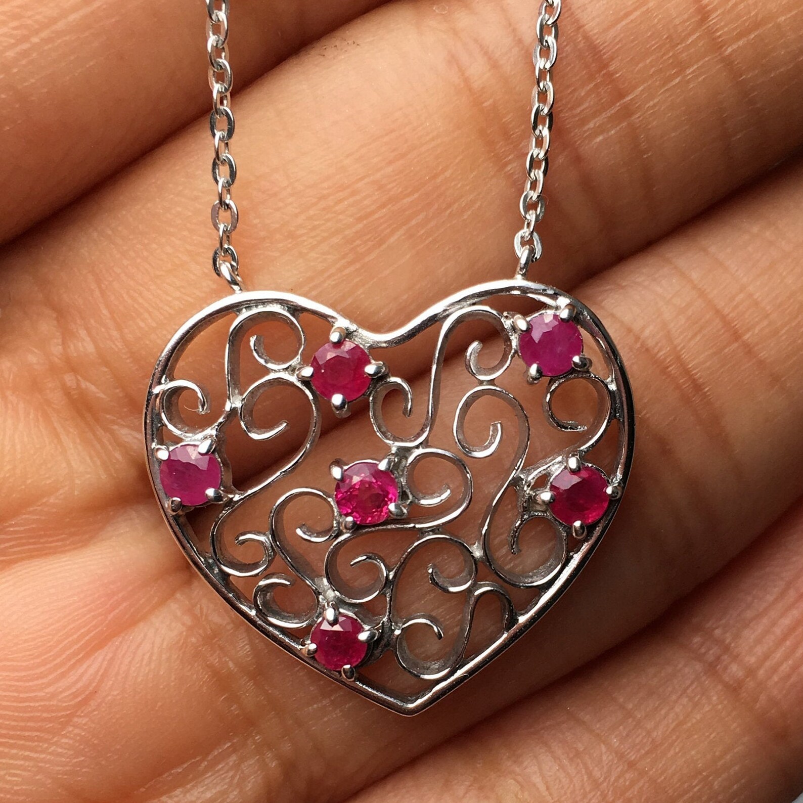 Ruby Necklace Burmese Ruby Heart Shaped Necklace sterling - Etsy