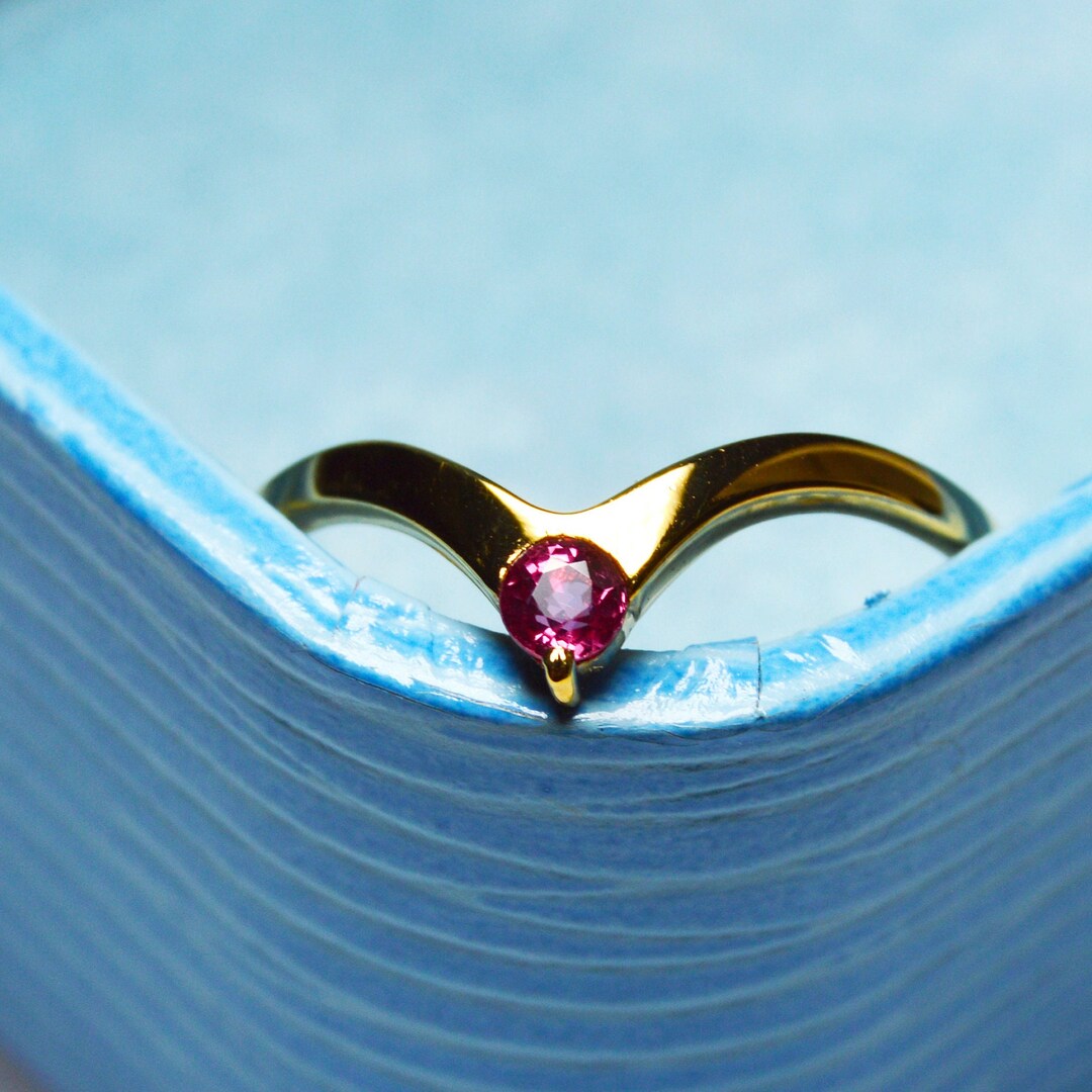 Natural Ruby Ring ~9K Gold Ring ~V Shape Ruby Ring ~timeless Bezel Set ...