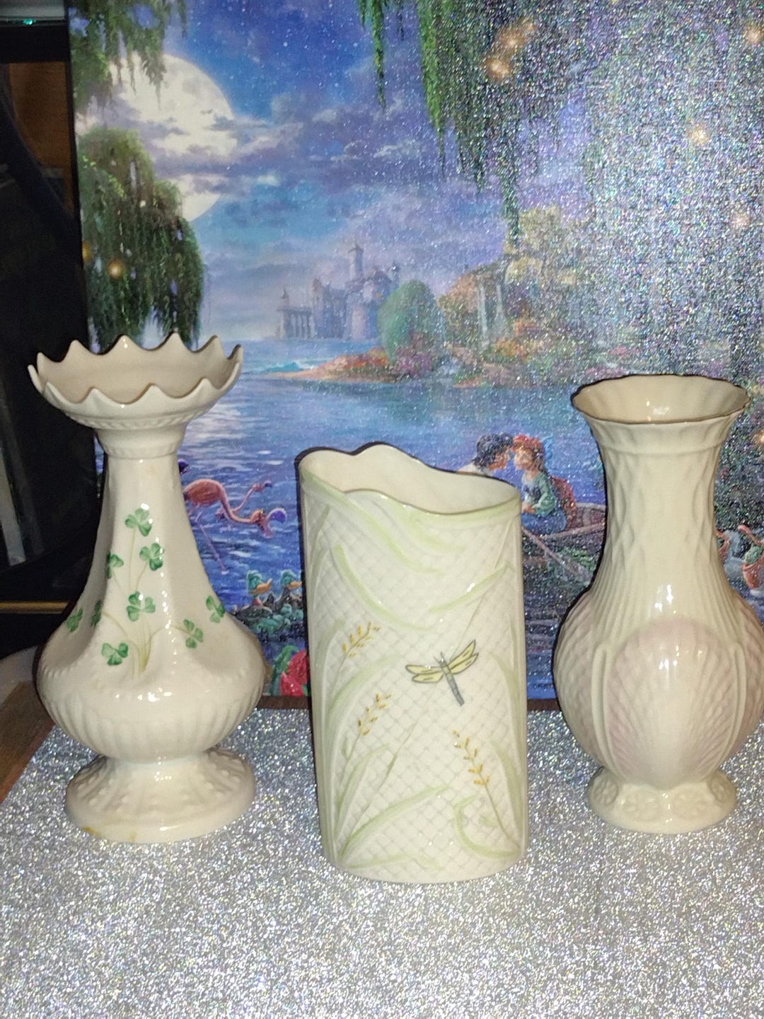Rare Vintage Belleek Porcelain Vases: Neptune Swirl, Rathmore Floral ...