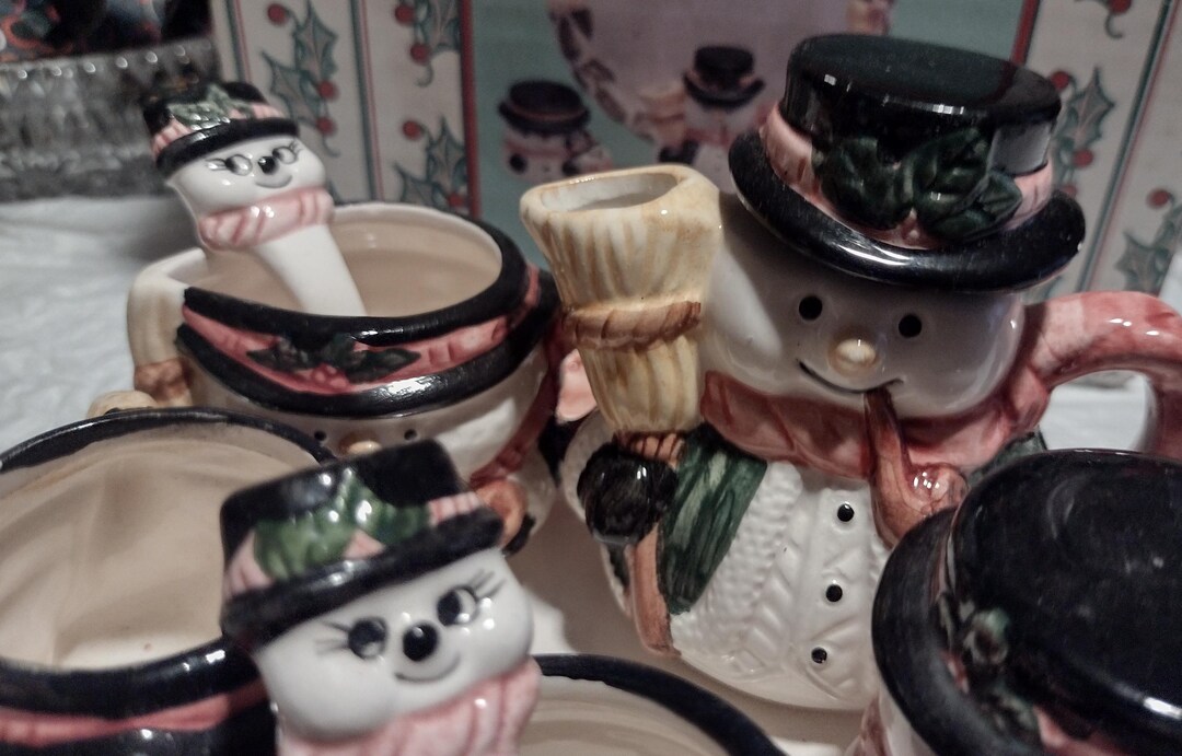 Vintage Ceramic Christmas Snowman Tea Set With Tray in Original Box - Etsy
