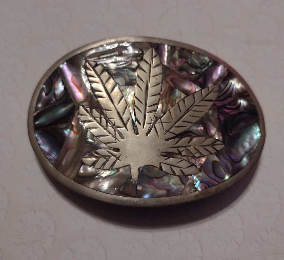 Vintage Cannabis Leaf Silver& Mother of Pearl Mexican Belt Buckle - Etsy