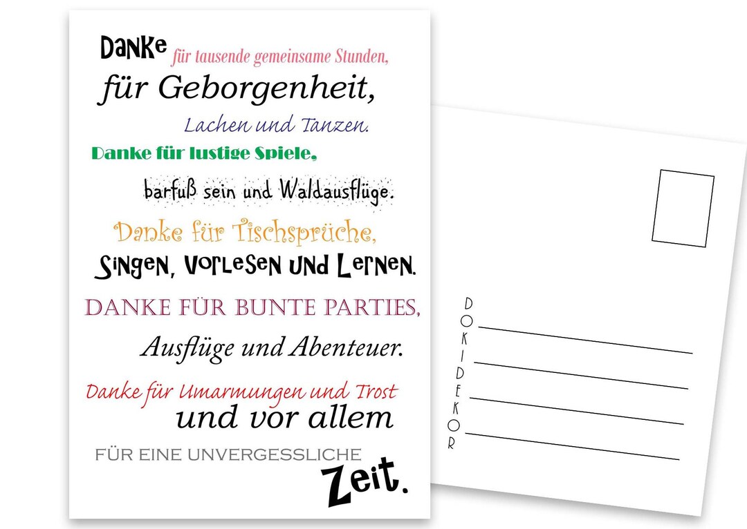 Abschied und Dankeschön Kindergarten / Krippe / Erzieherin / Postkarte ...