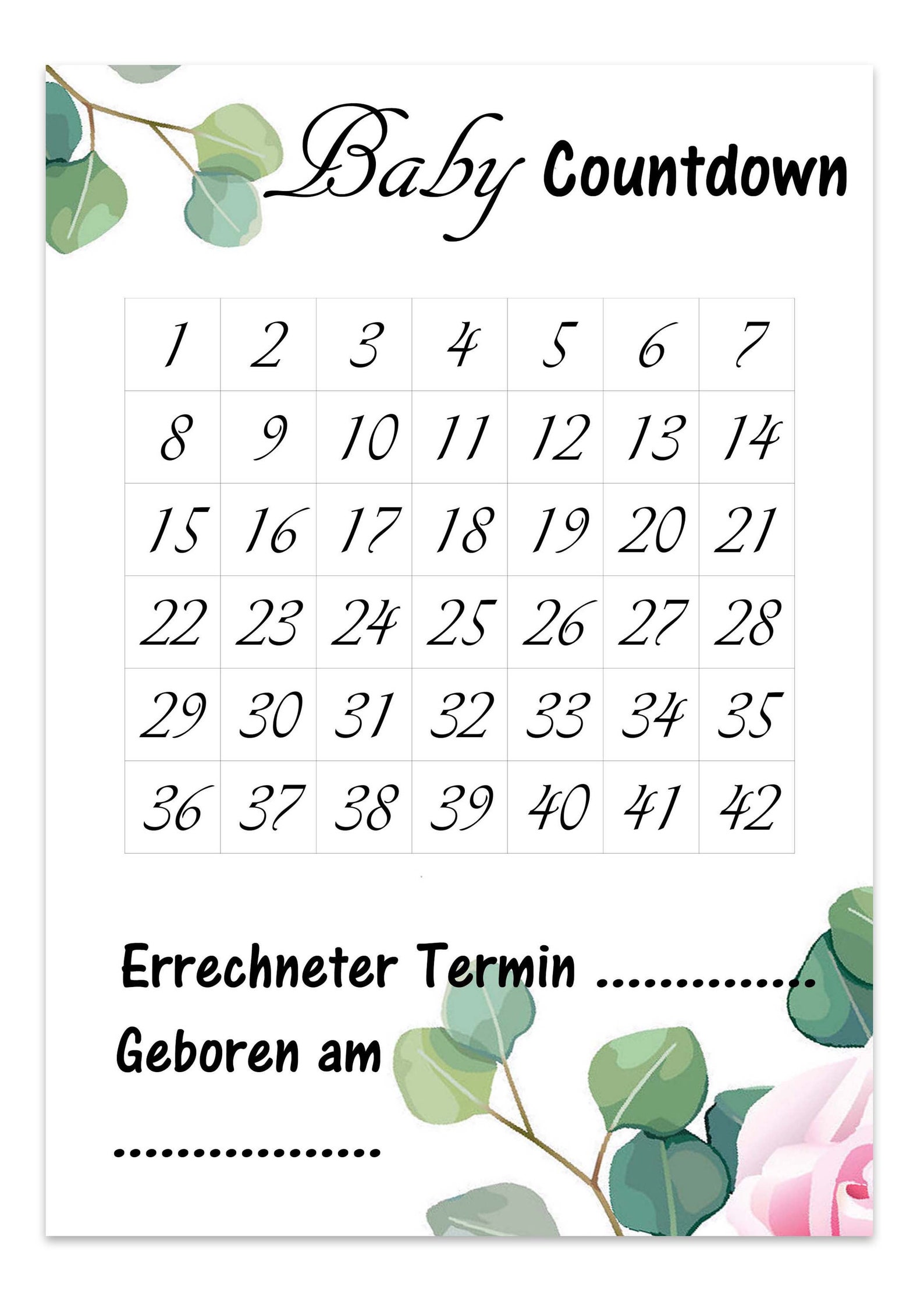 Baby Countdown Counter A4 Countdown Birth Count Weeks - Etsy