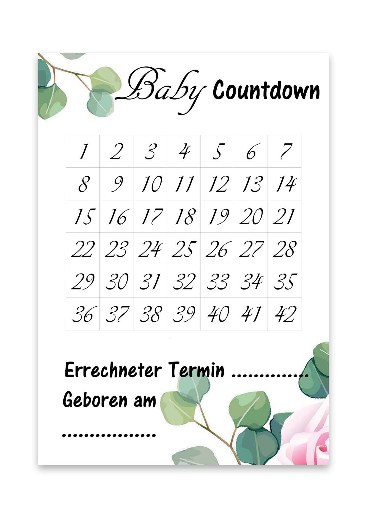 Baby Countdown Counter A4 - Countdown Birth - Counting Weeks ...