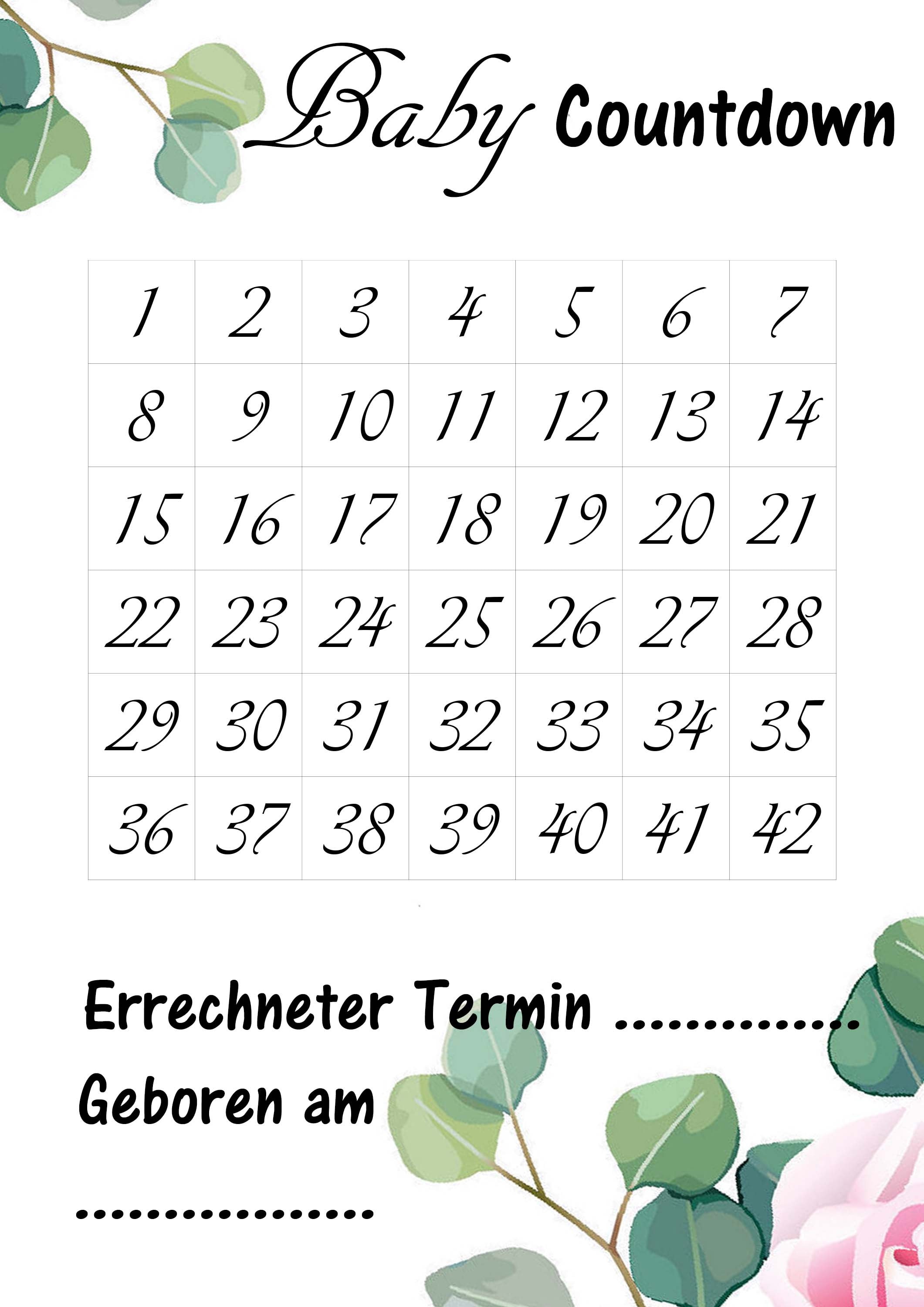 Baby Countdown Zähler A4 Countdown Geburt Wochen zählen - Etsy 日本