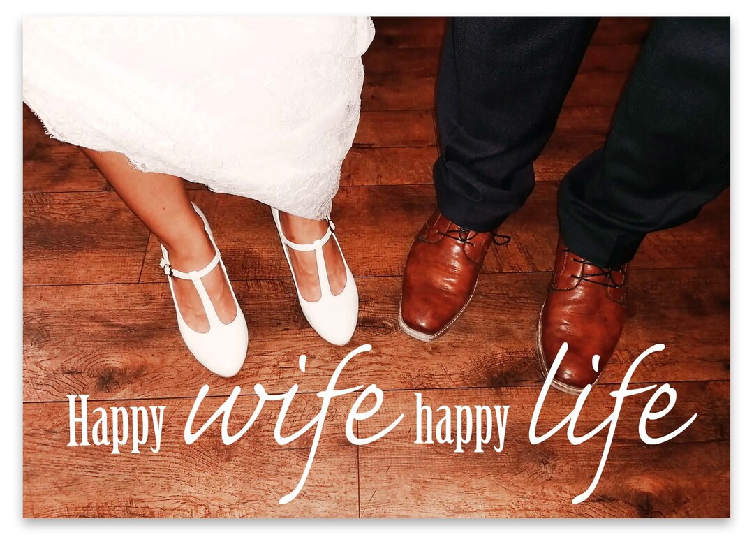 Congratulations Card Wedding Postcard "happy Wife Happy Life" Wedding ...