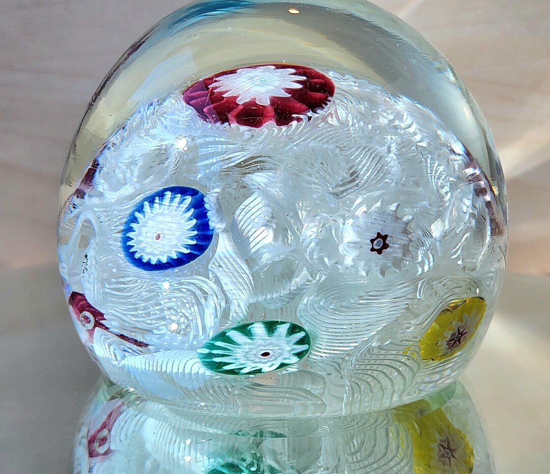 Vintage Glass Concentric Millefiori Candy Cane White Lace Ribbon ...