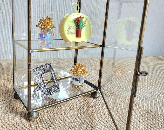 6 Brass And Glass Tabletop Display Case Miniatures Trinkets Balos