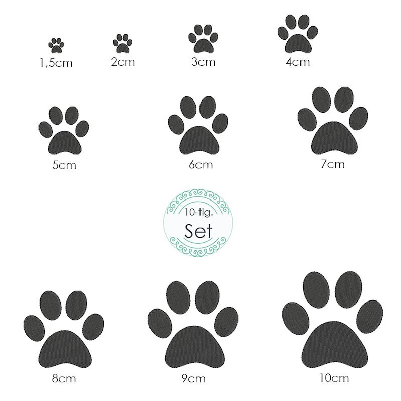Embroidery Files Set Dog Paw in 10 Sizes Paw Print Paw - Etsy