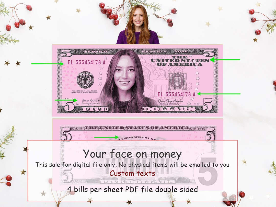Pink Five Dollar Bill Dollar Bill Art 5 Pink Dollar Bill - Etsy