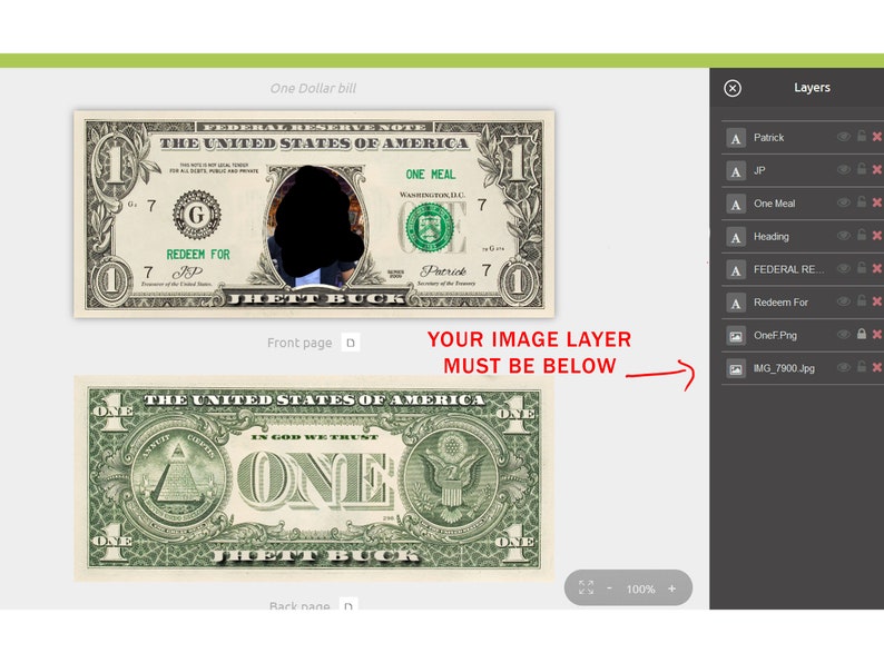 Editable 100 Dollar Bill, Money Bill Art, Your Face on Money ...