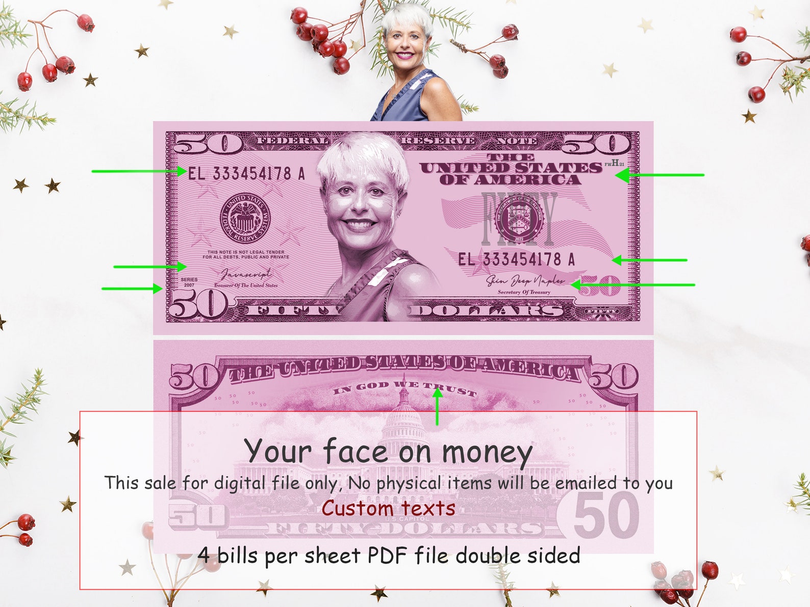 Custom Pink Dollar Bill Dollar Bill Art 50 Pink Dollar Bill - Etsy