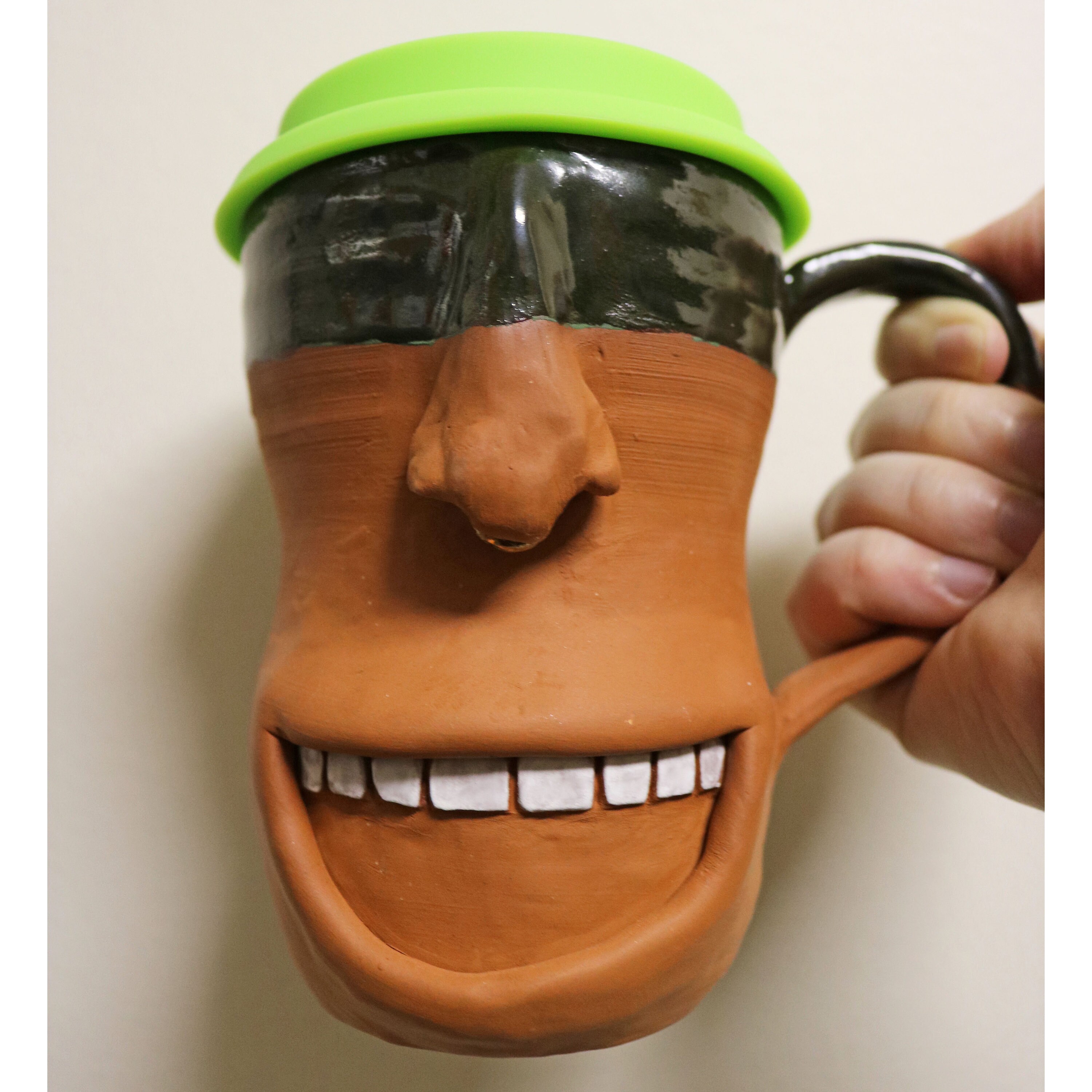 Mugs Stella Handmade Face Mug Green Glaze Gold Septum Ring Travel Mug ...