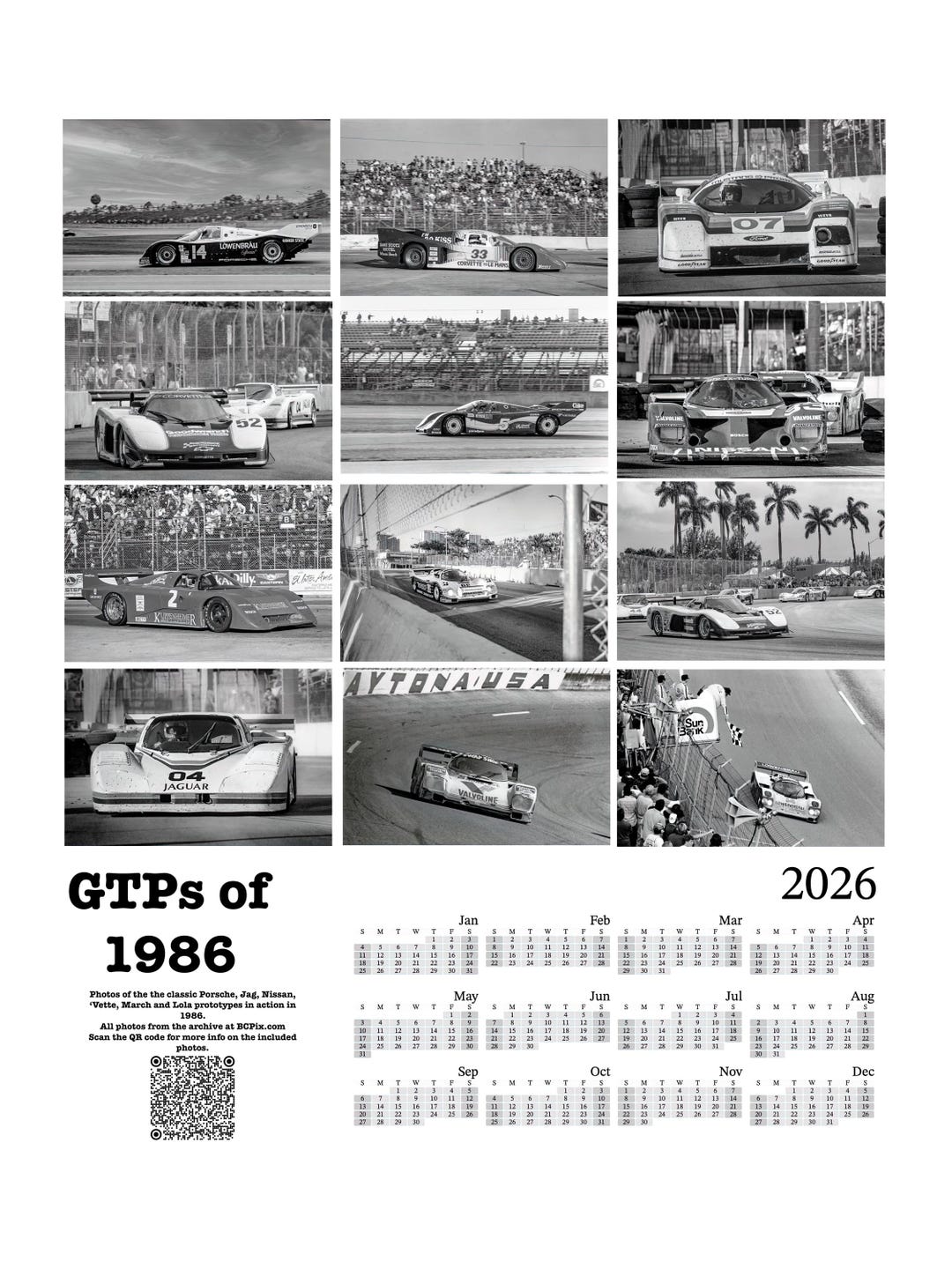 1986 IMSA GTP Race Cars 2026 Calendar Printable Poster, Digital ...