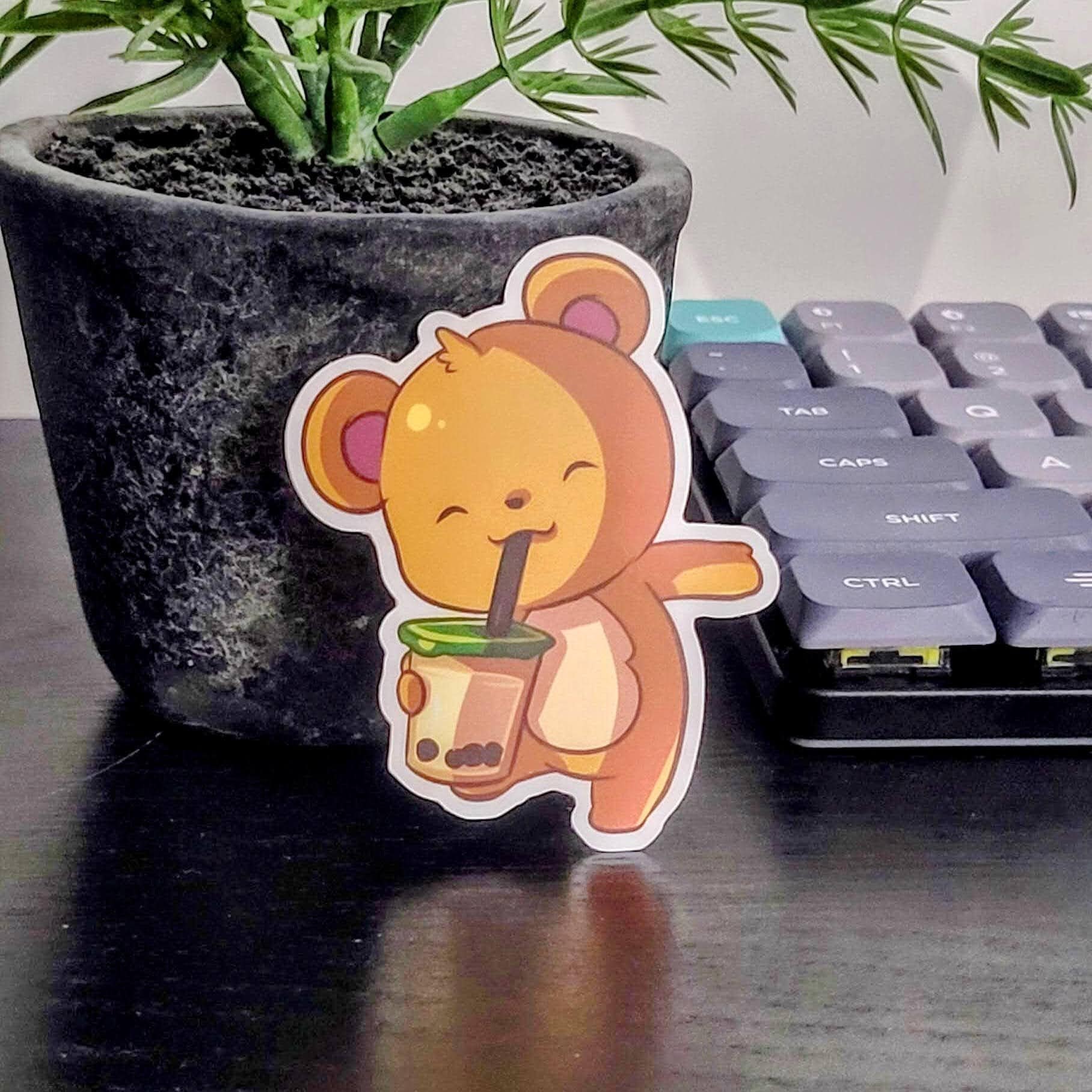 Boba Bear Vinyl Sticker, Weatherproof Cute Animal Bubble Tea Sticker ...