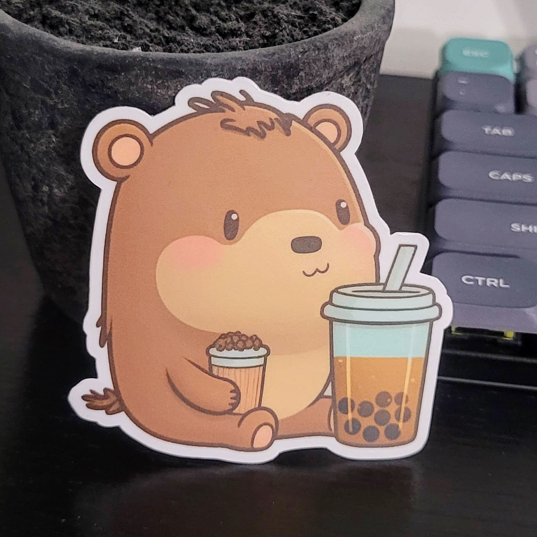 Boba Coffee Capybara Vinyl Sticker, Weatherproof Cute Animal Bubble Tea ...