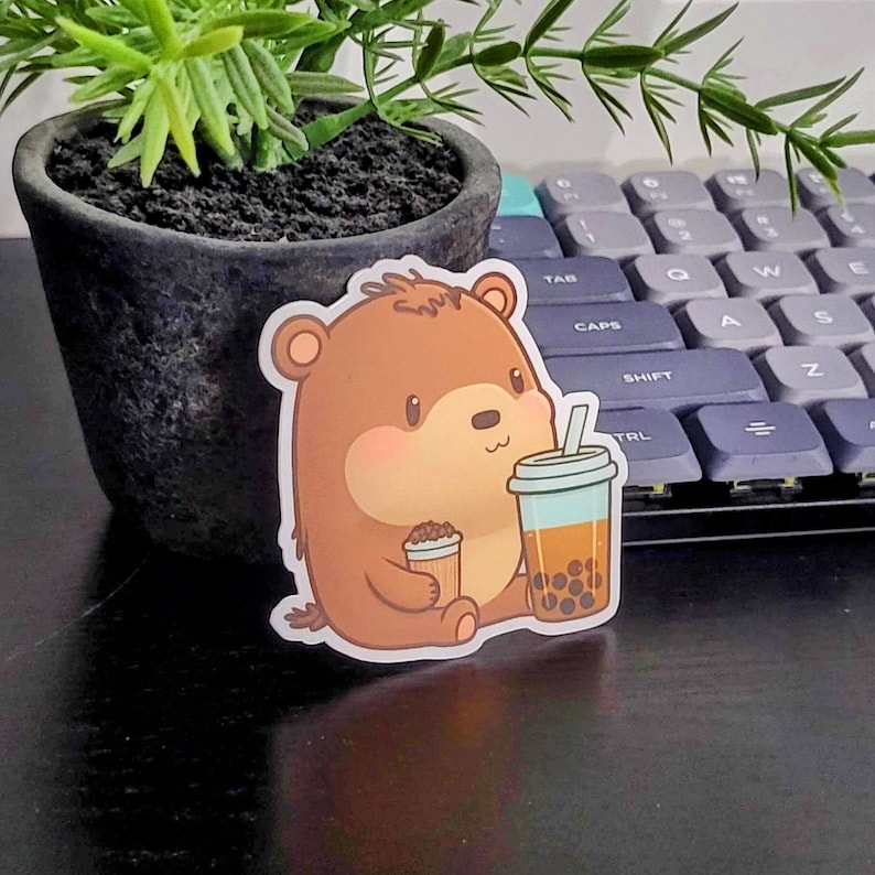 Boba Coffee Capybara Vinyl Sticker, Weatherproof Cute Animal Bubble Tea ...