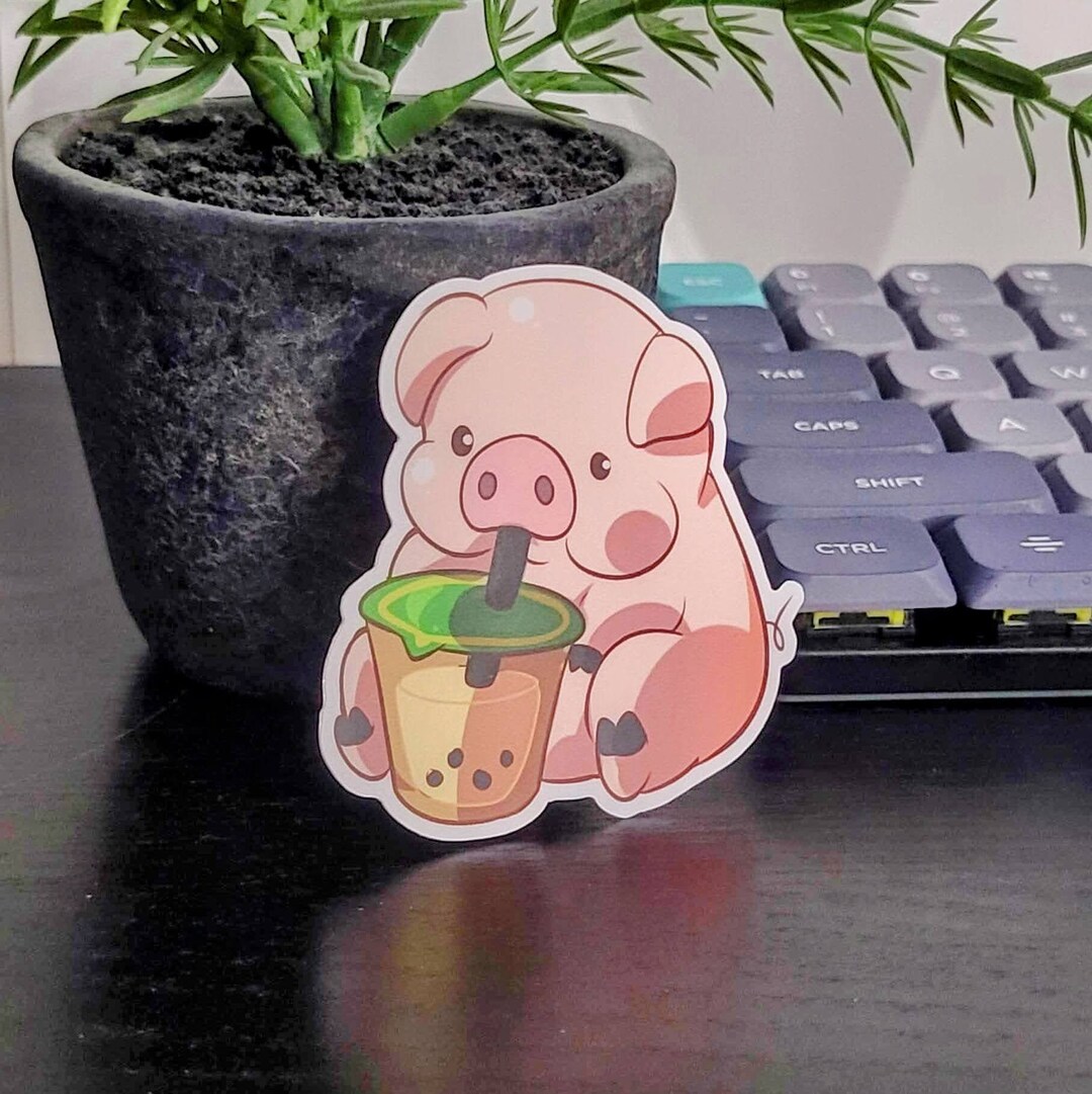 Boba Pig Vinyl Sticker, Weatherproof Cute Animal Bubble Tea Sticker! - Etsy