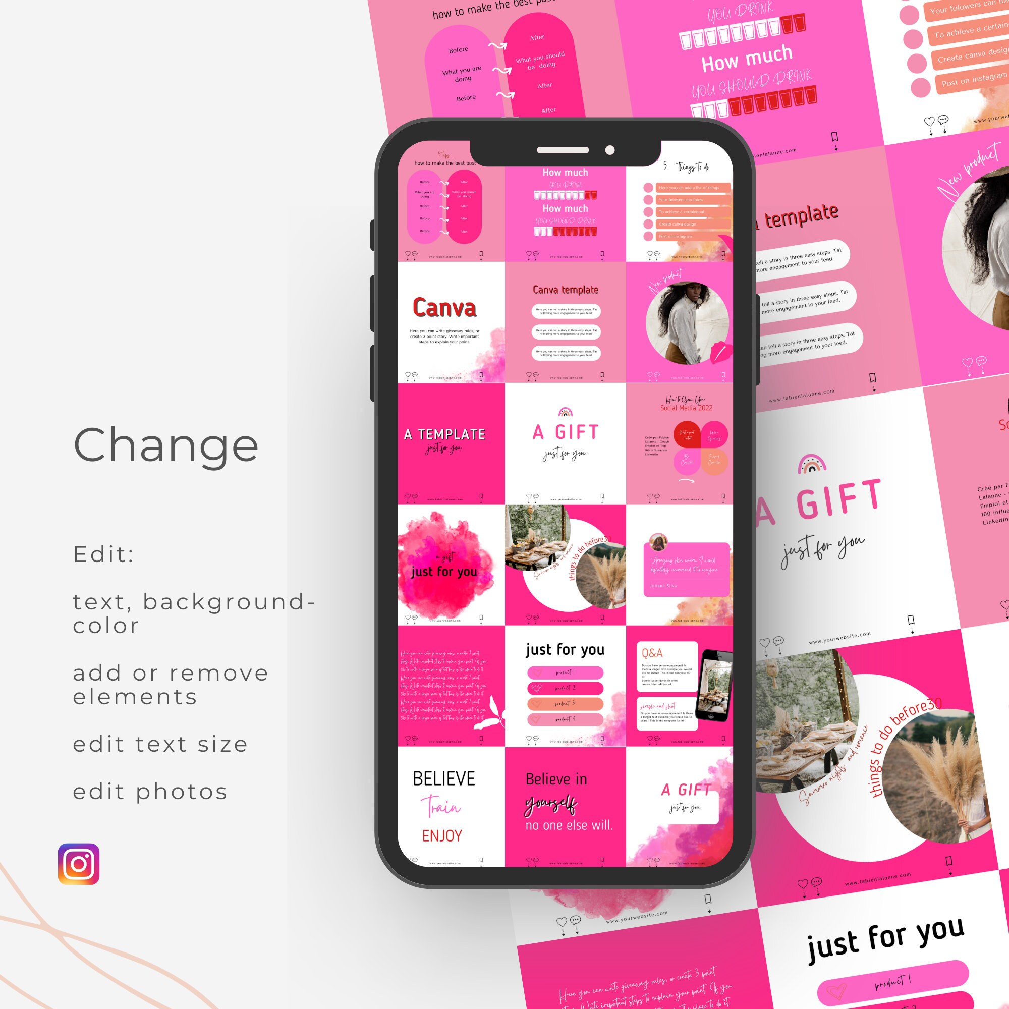 Instagram Template Pink, Template Posts, Bright, Modern, Canva Business ...