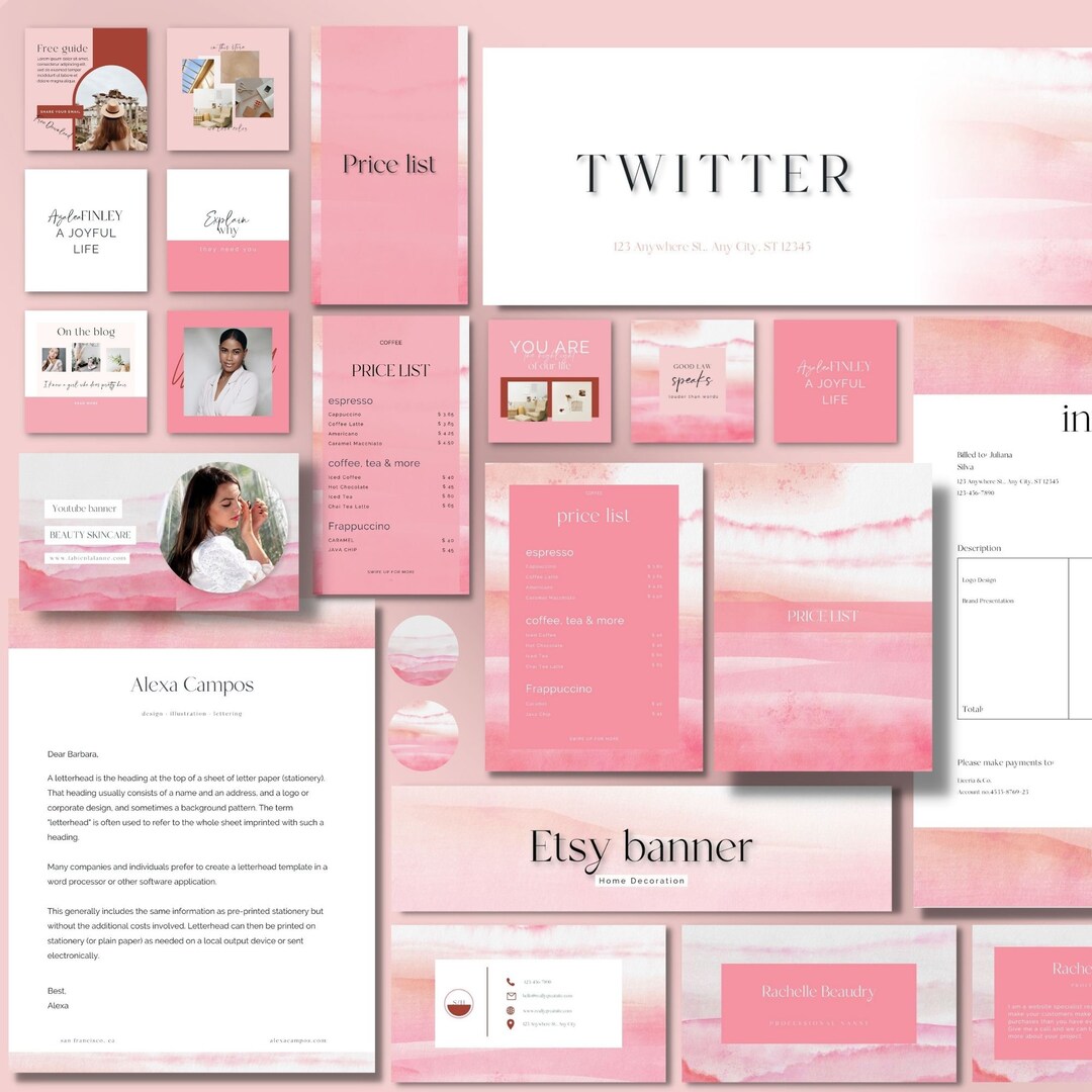Branding Package Pink, Instagram Feed, Linkedin Banner, Canva Branding ...