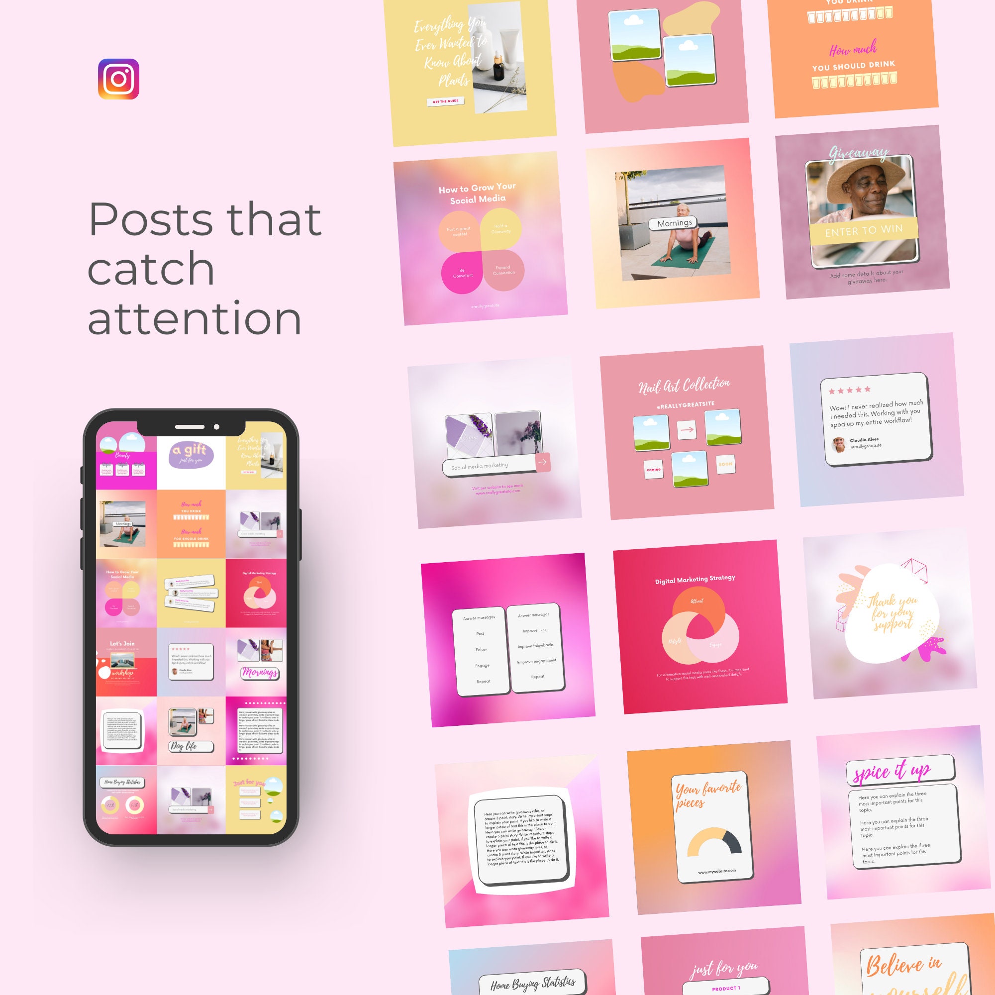 Pink Gradient Instagram Template, Instagram Templates Rainbow, Template ...