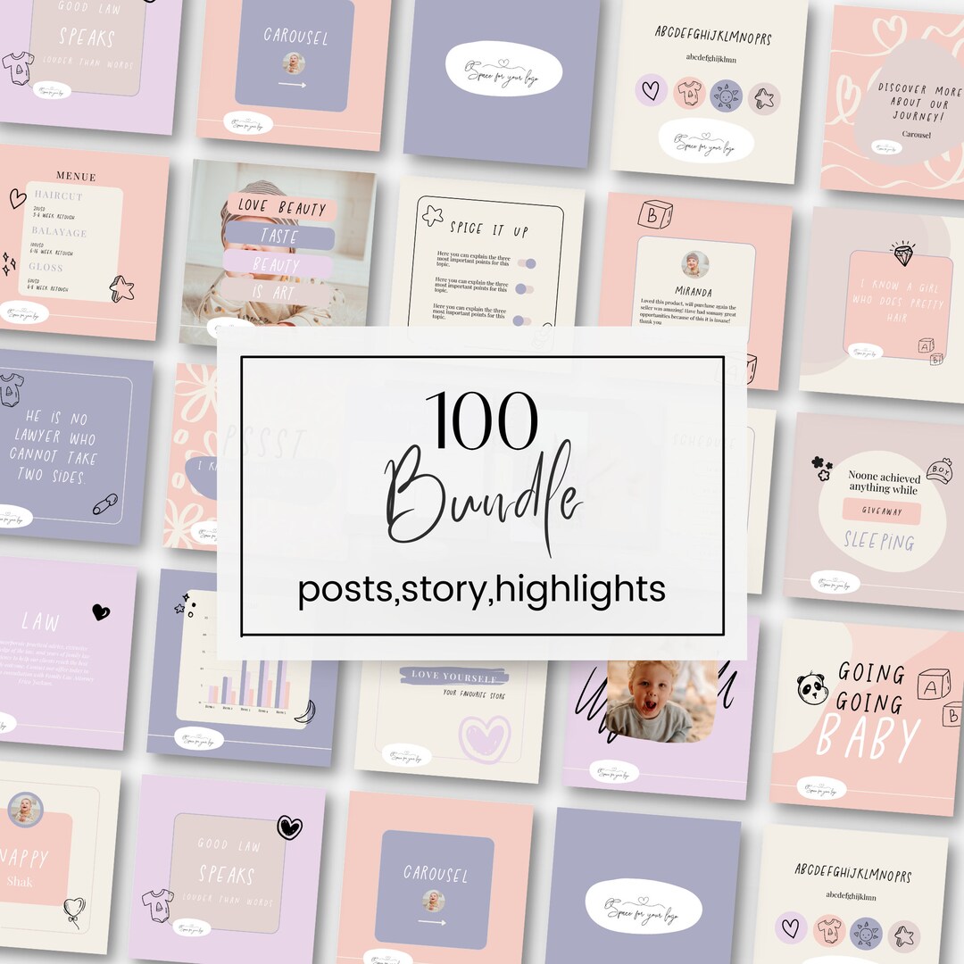 Instagram Template Purple, Pink Instagram Posts, Pastel Highlights ...