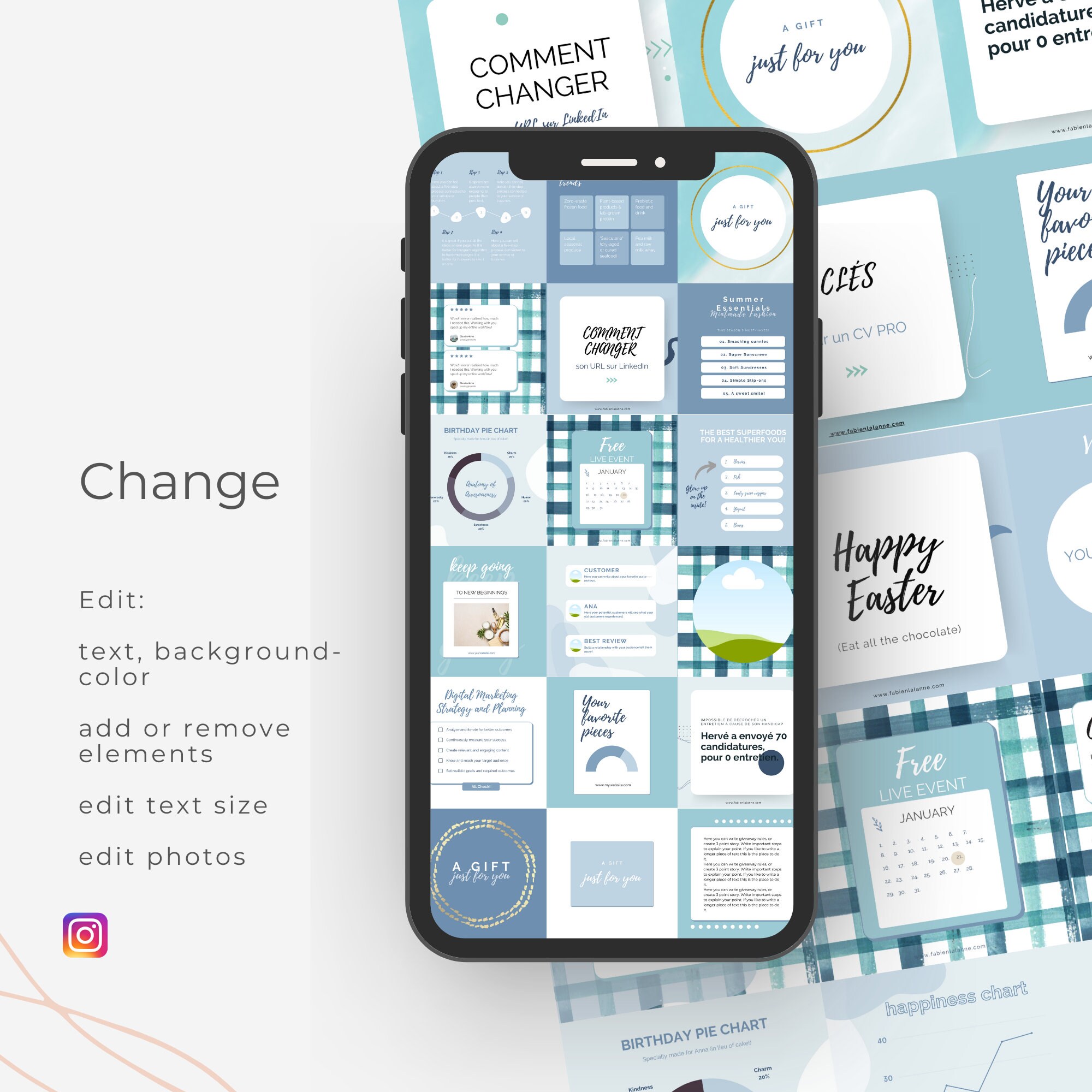 Blue Instagram Template Coaches, Business, Canva Template, Social Media ...