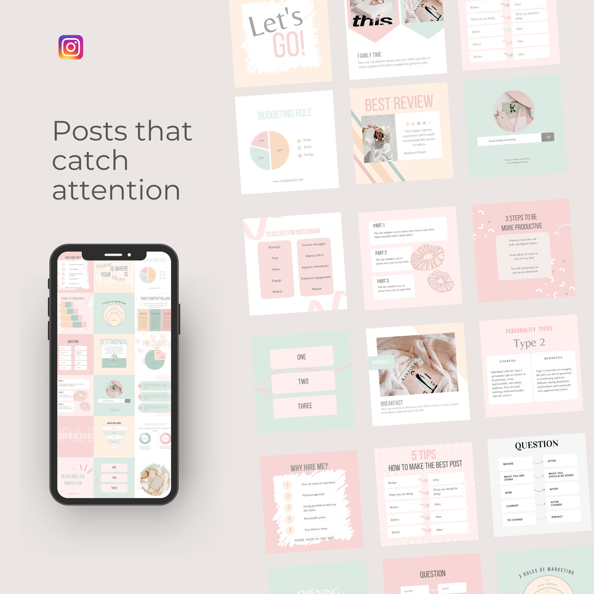 Instagram Template, Editable in Canva, Instagram Posts, Social Media ...