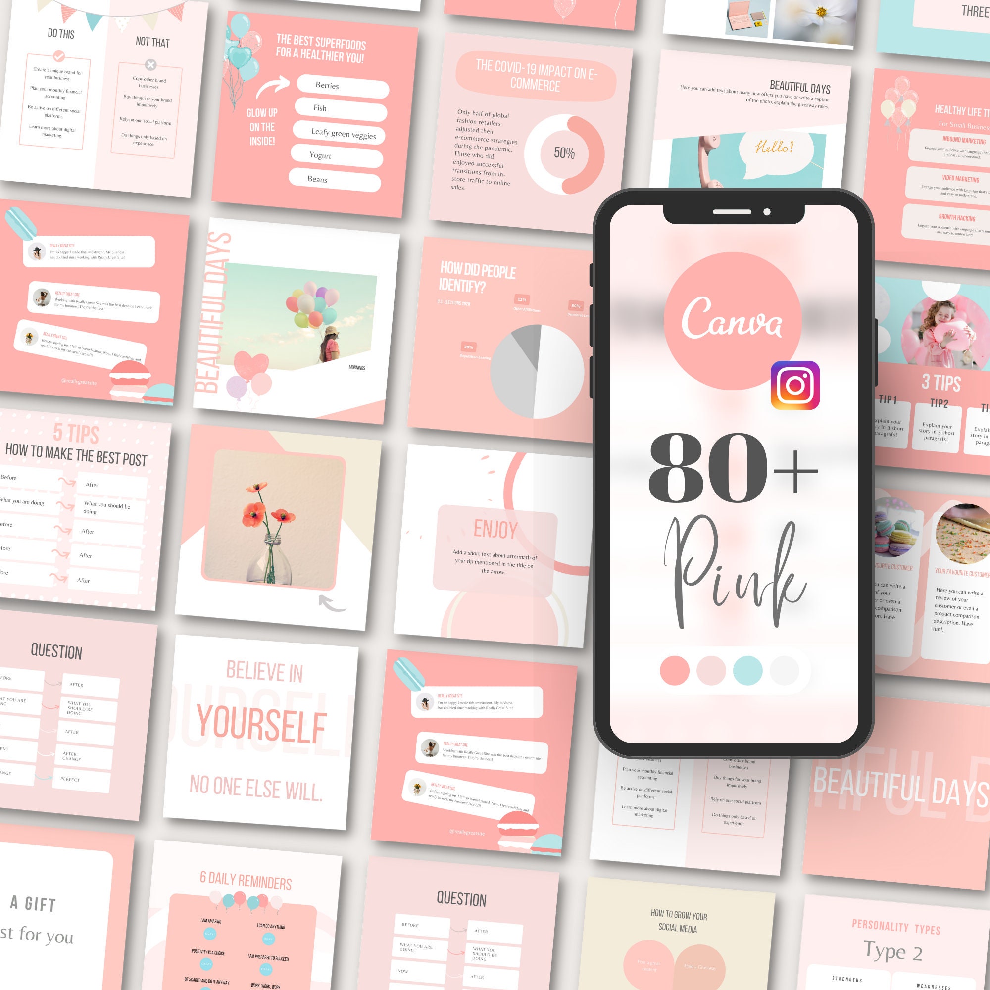 Blush Pink Beauty Instagram Templates, Instagram Template Pastel Pink ...