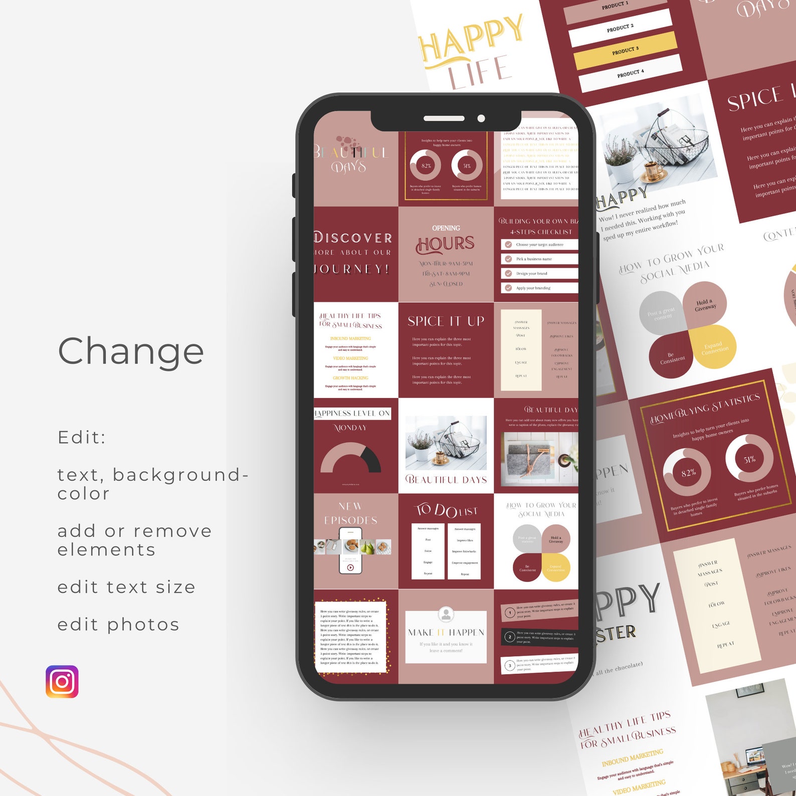 Red Instagram Template, Post Templates ,social Media Template, Red ...