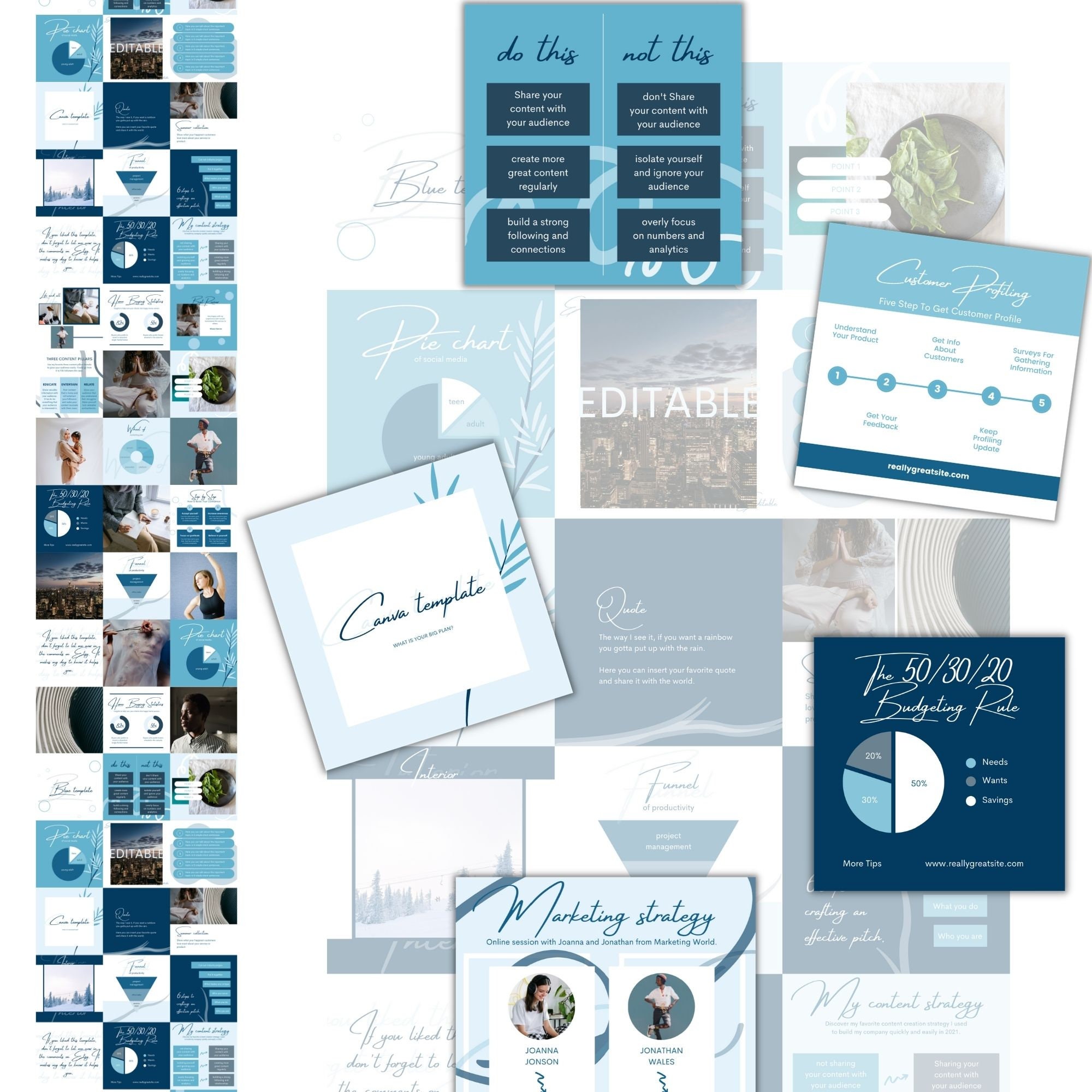 50 Instagram canva templates. Blue social media feed for real | Etsy