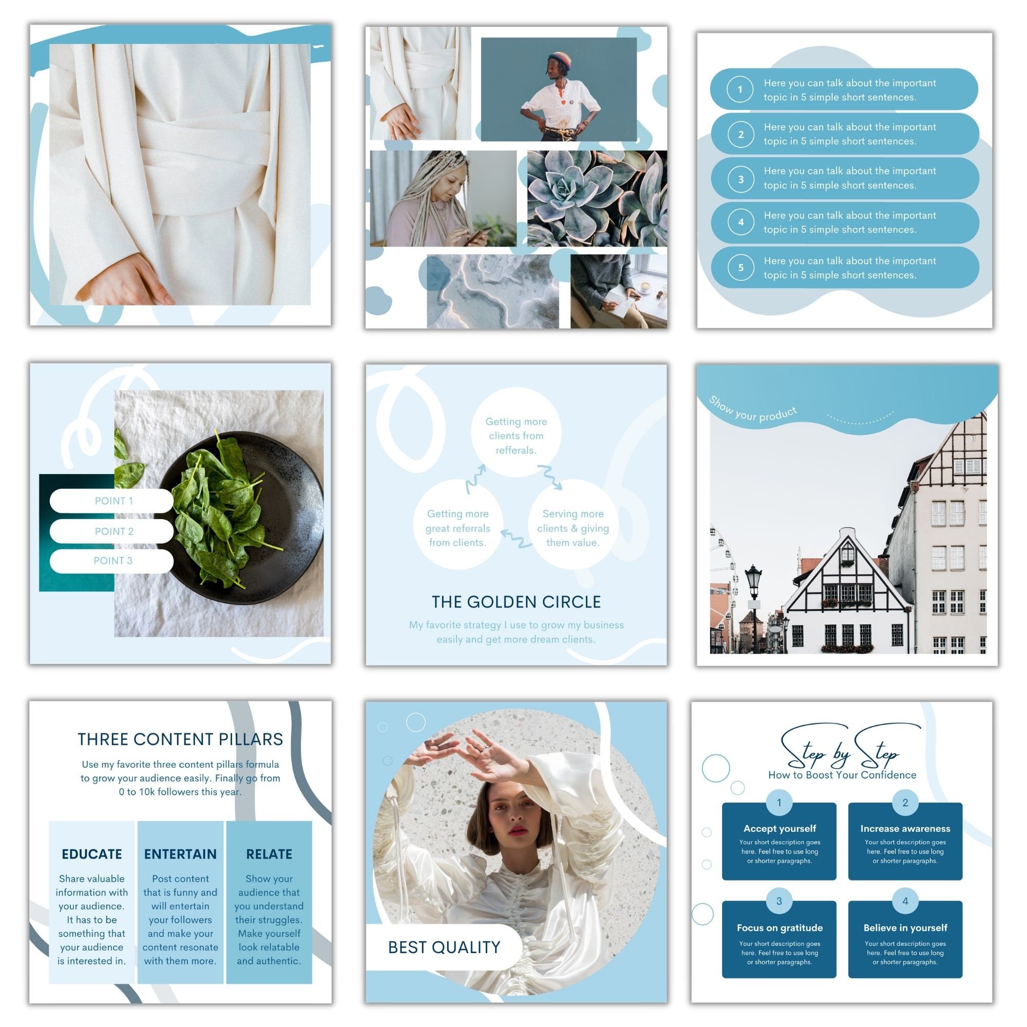 50 Instagram canva templates. Blue social media feed for real | Etsy