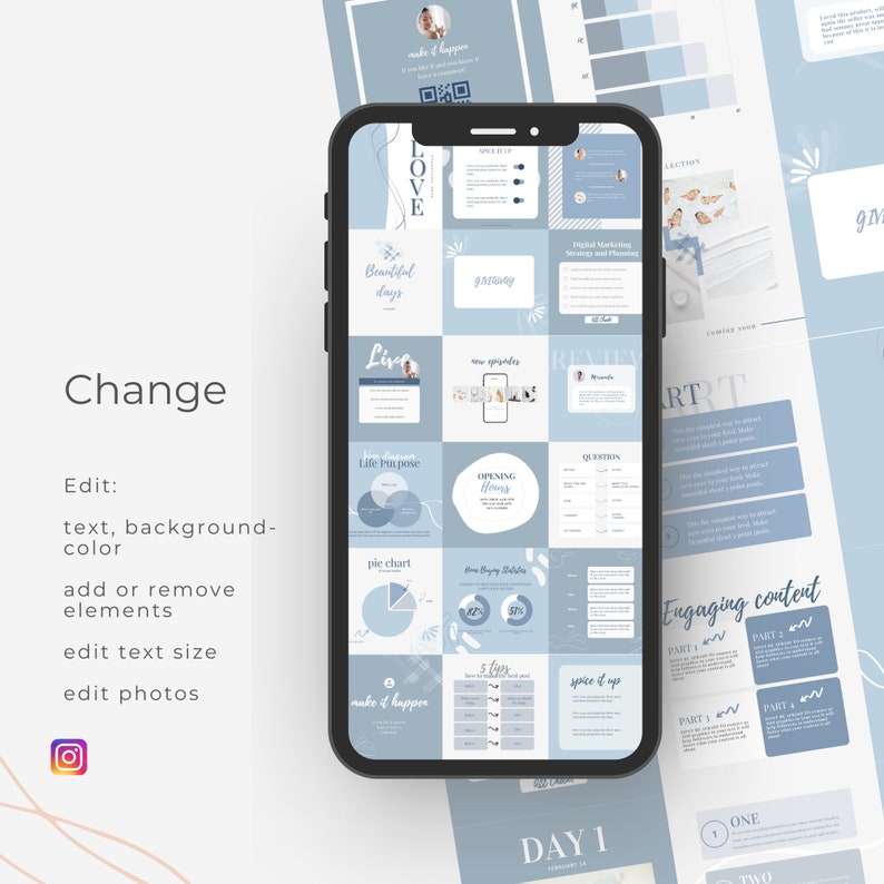 100 Blue Instagram Template, Baby Blue Posts, Blue Highlights and Story ...
