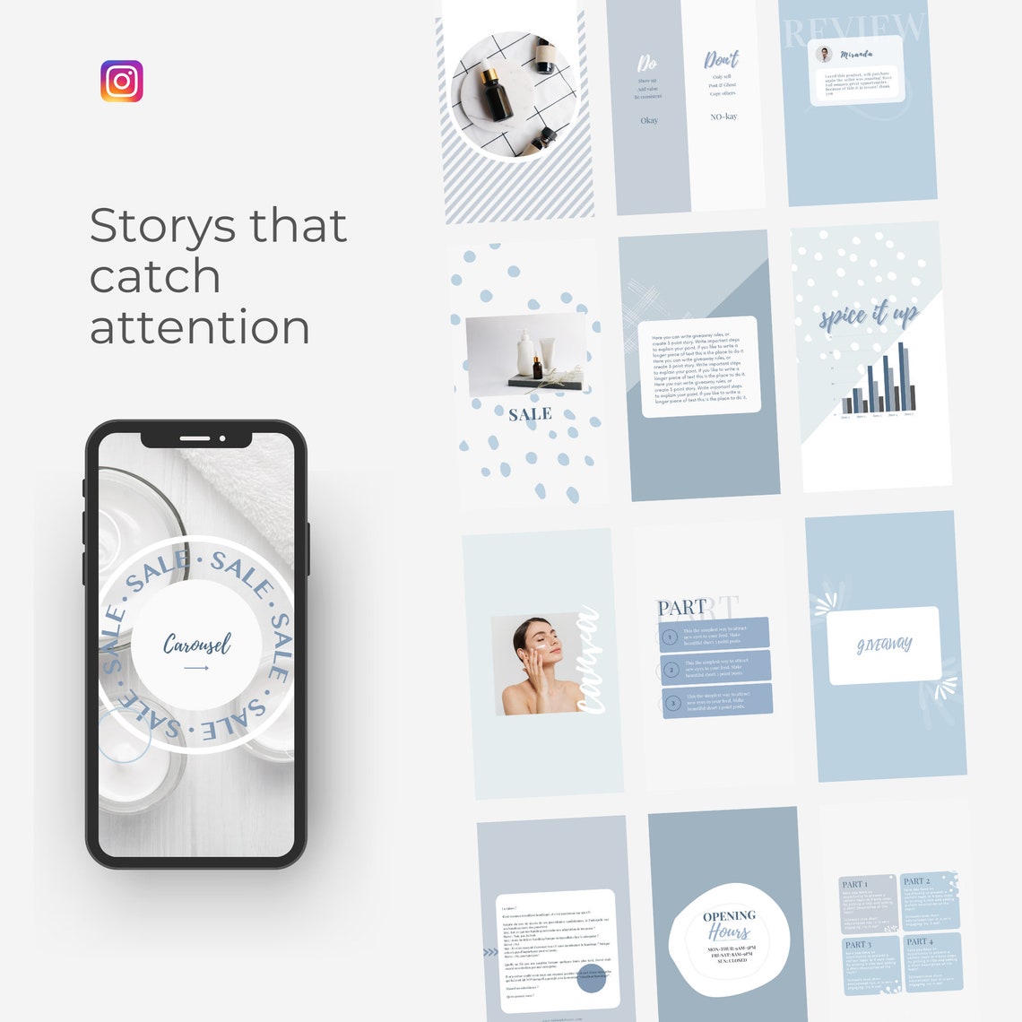Instagram Template Blue Blue Posts Highlights Instagram - Etsy