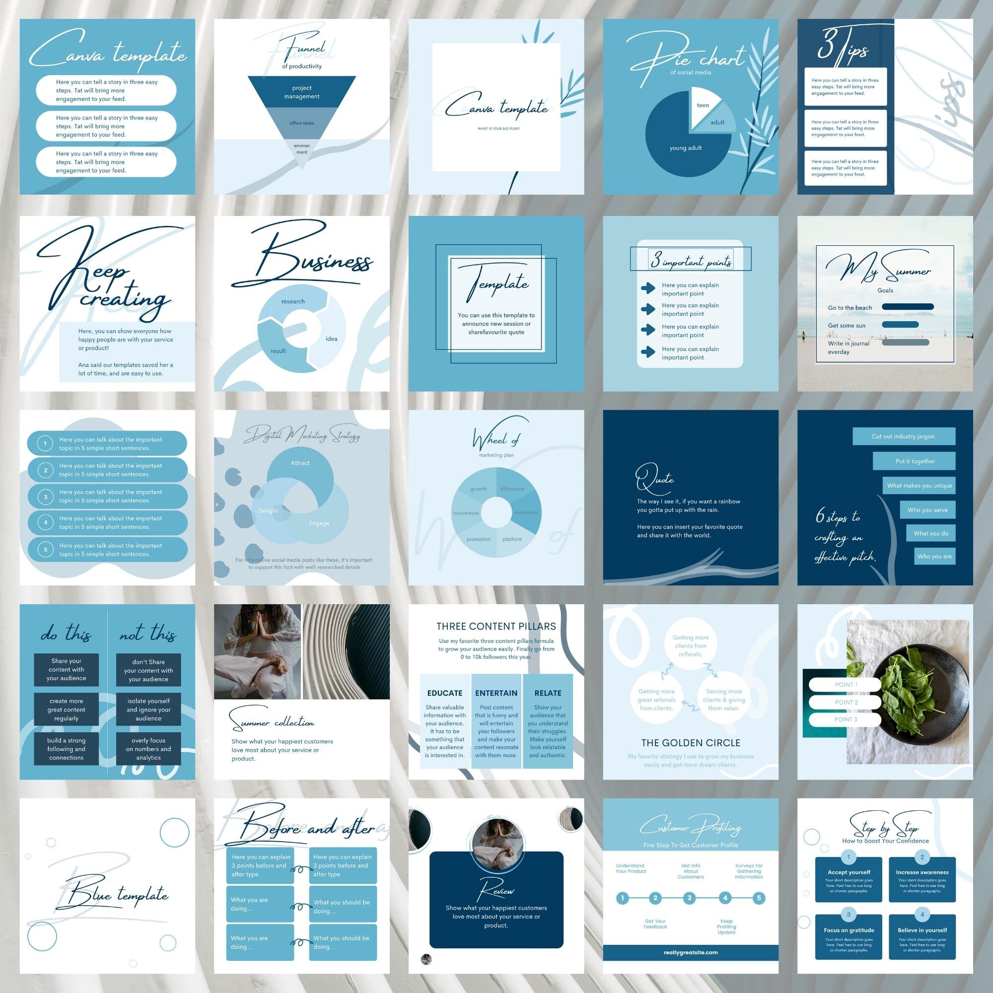 50 Instagram canva templates. Blue social media feed for real | Etsy