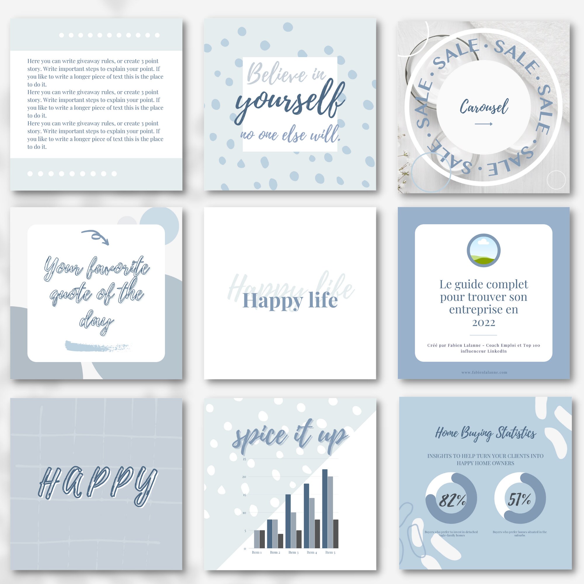 Instagram Template Blue Blue Posts Highlights Instagram - Etsy