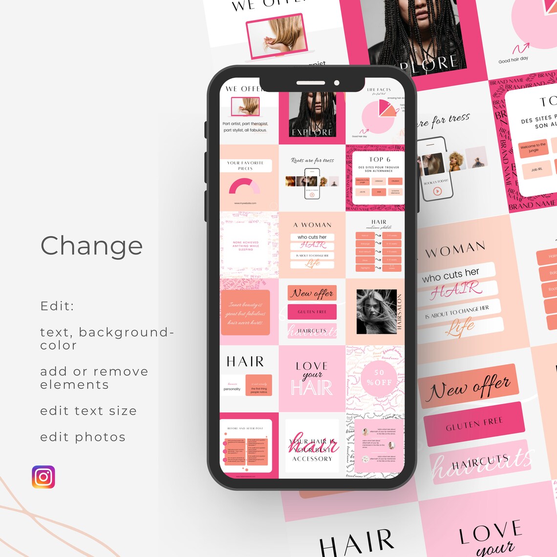 Pink Instagram Posts Orange Pink Modern Template Instagram - Etsy