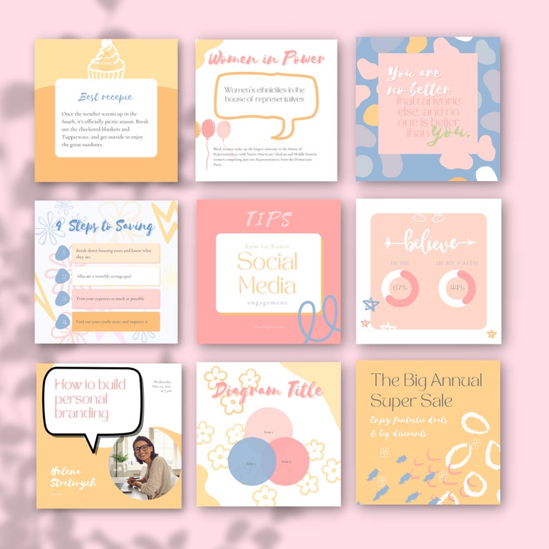 Colourful Instagram Post Templates Canva Pastel Instagram - Etsy